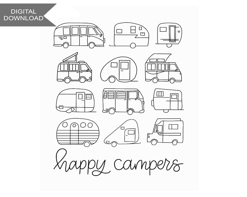 Digital Download Happy Campers Printable Hand Lettered | Etsy