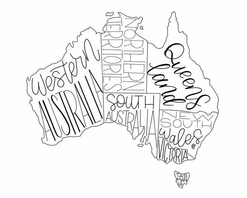 Digital Download Australia Map Printable Hand Lettered - Etsy