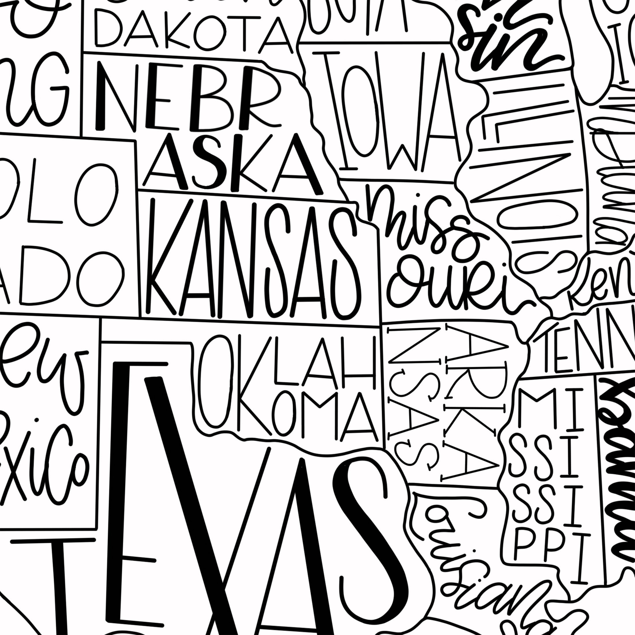 Digital Download USA Map - Printable, Hand Lettered, United States of ...