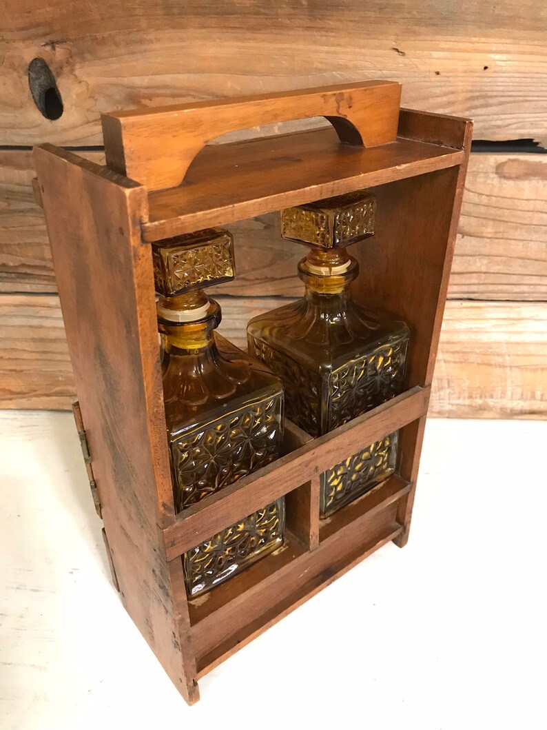 Antique Liquor Bottle/bar Caddy Locking Wooden Minibar Cabinet With 2 ...