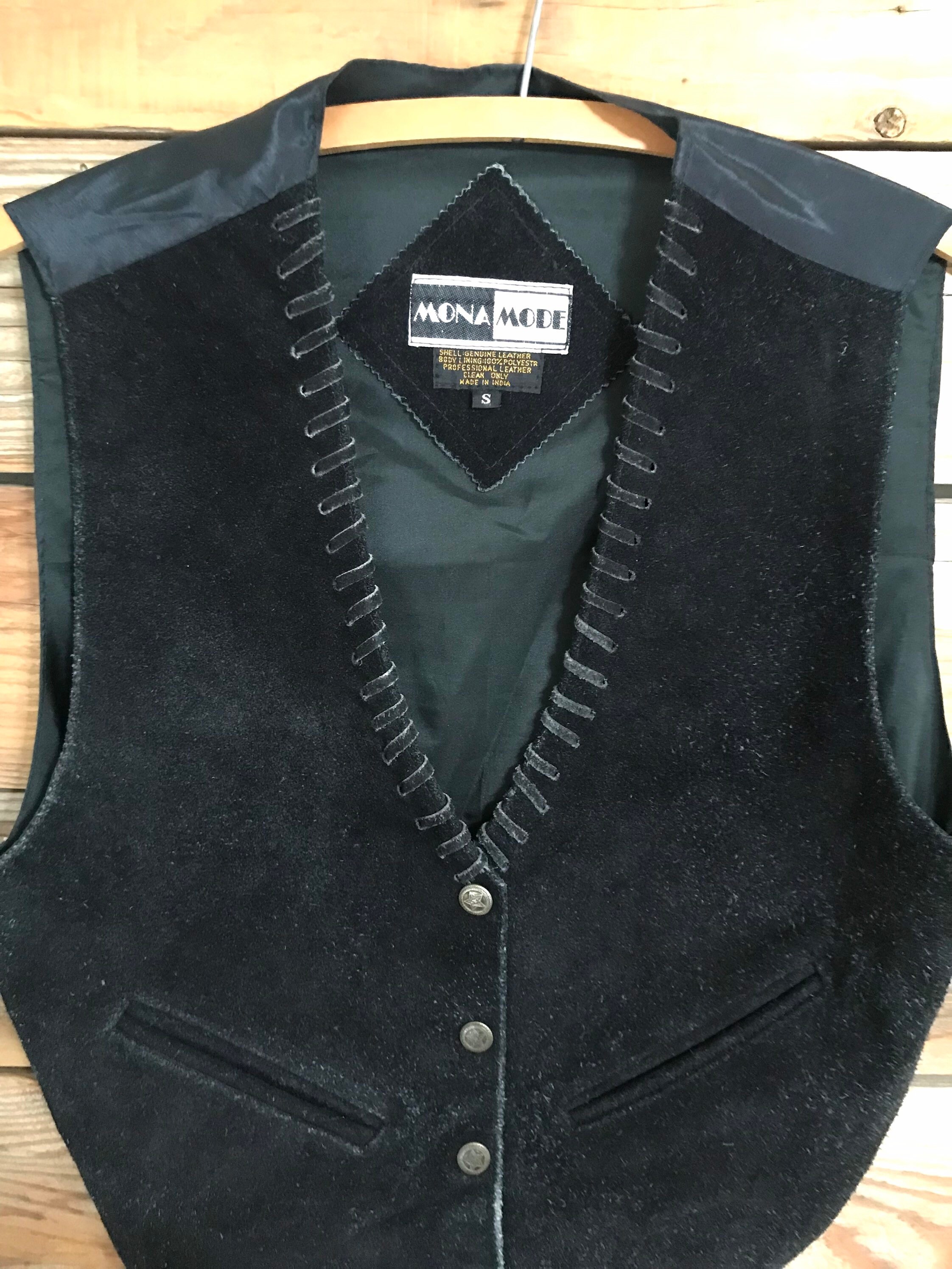 Vintage Mona Mode Suede Leather Vest Black Snap Front - Etsy