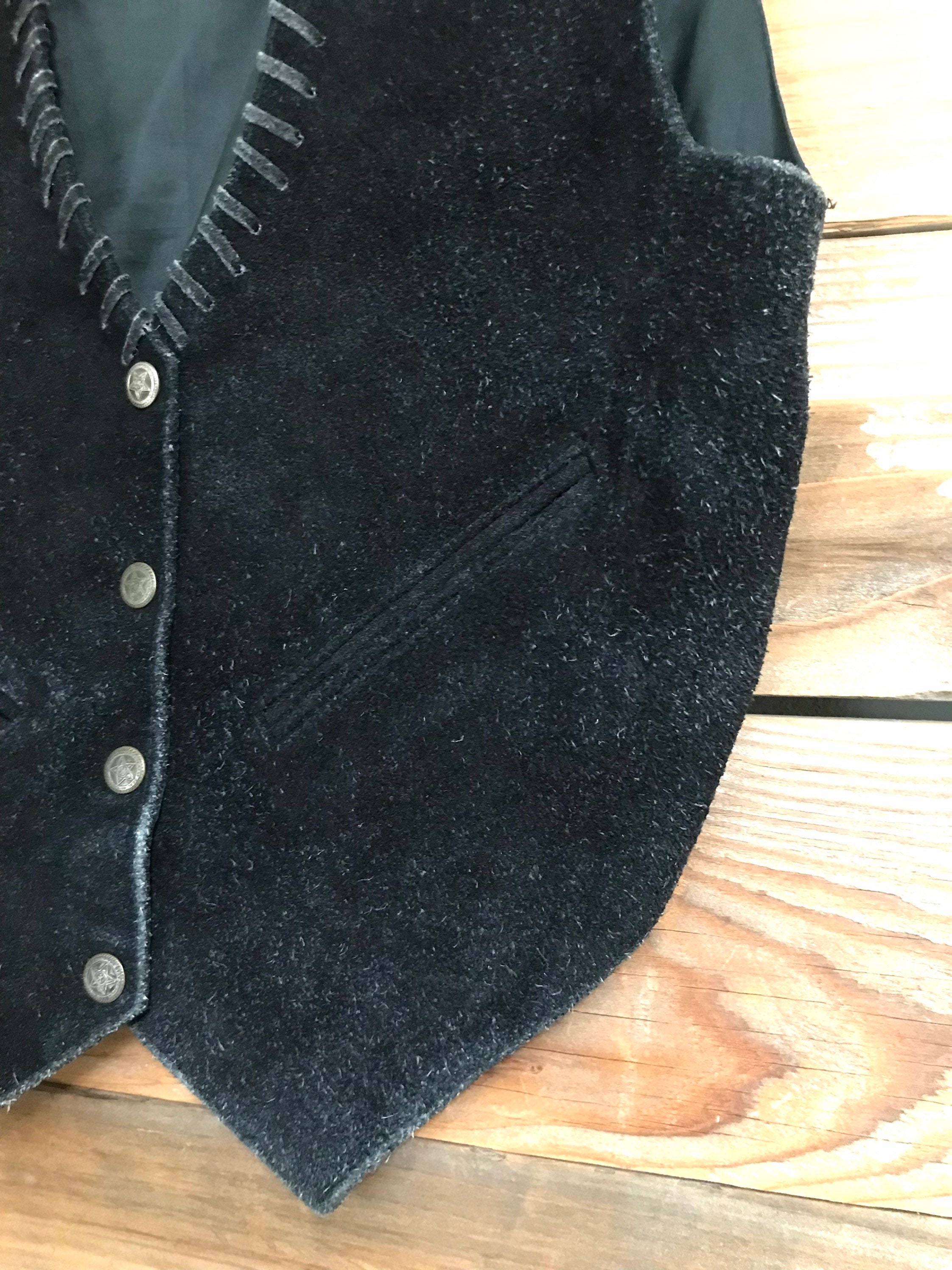 Vintage Mona Mode Suede Leather Vest Black Snap Front - Etsy