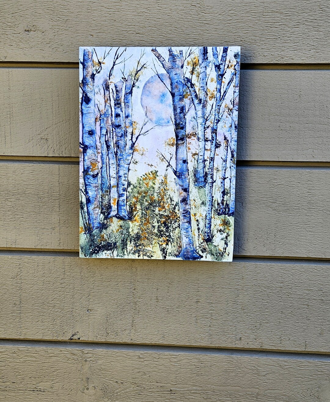 Evening Full Moon Over a Birch Tree Forest, Large Print of My Original ...