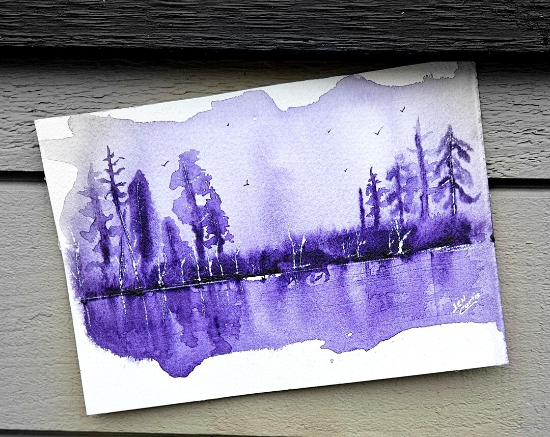 Monochromatic Expressive Abstract Forest Watercolour, Evergreens and ...