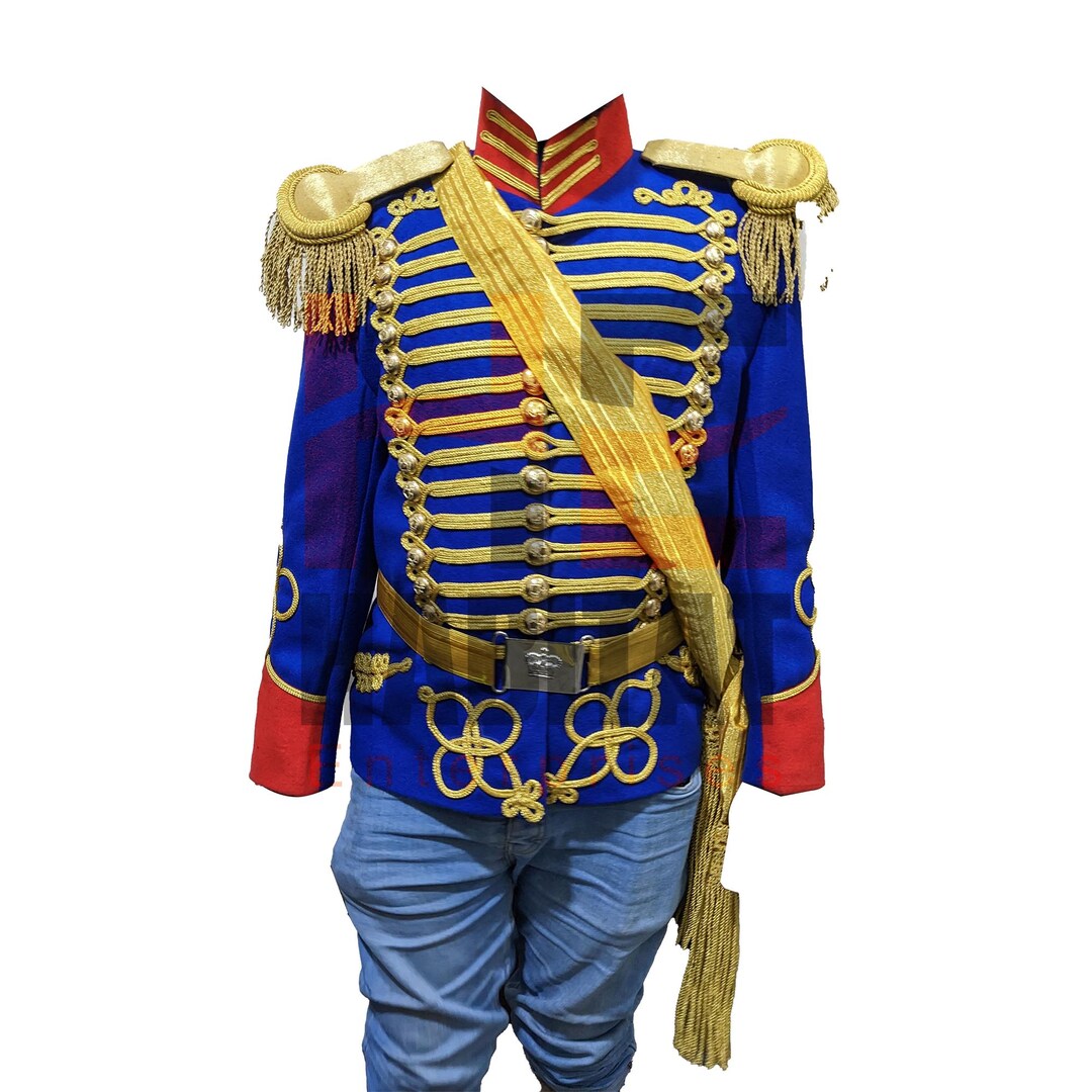 Men Blue Military Napoleonic Hussar Jacket Scottish Highland British ...