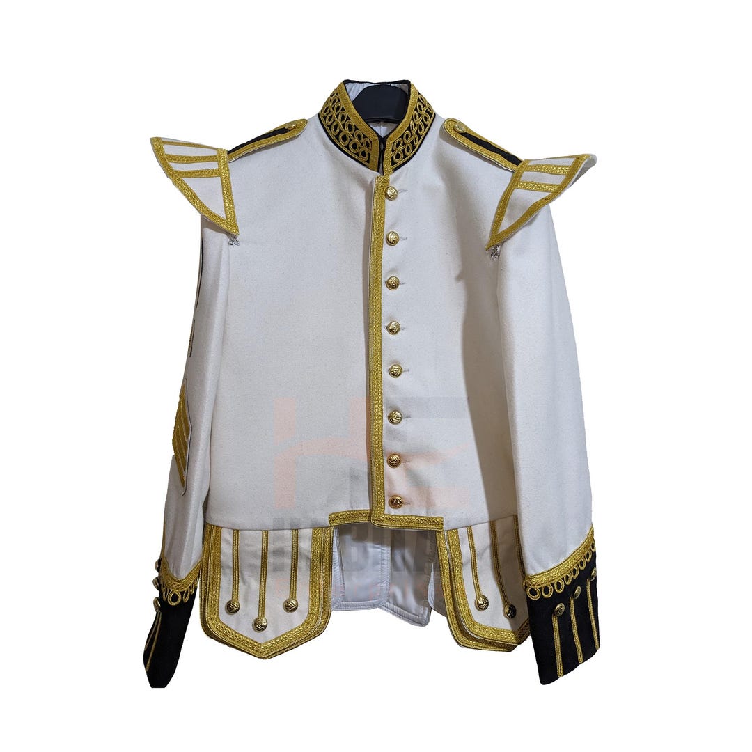 White Melton Wool Military Doublet Jacket: Golden Trim Highland Wear - Etsy