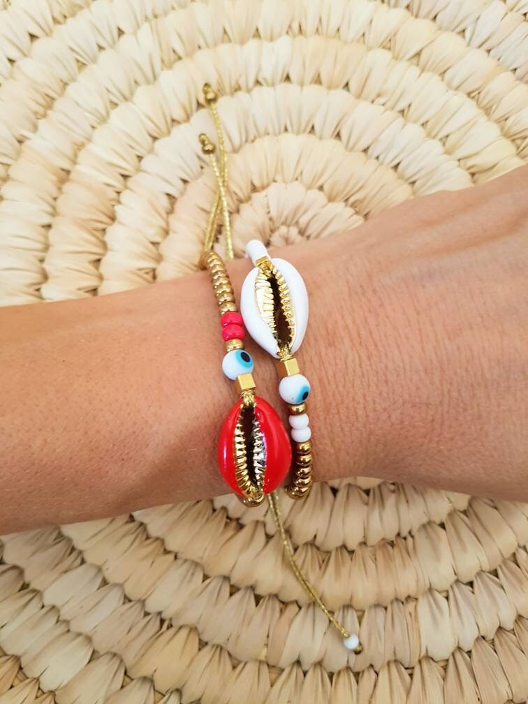 Cowrie Shell Bracelet Bohemian Evil Eye Bracelet Summer - Etsy