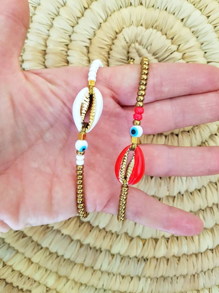 Cowrie Shell Bracelet Bohemian Evil Eye Bracelet Summer - Etsy