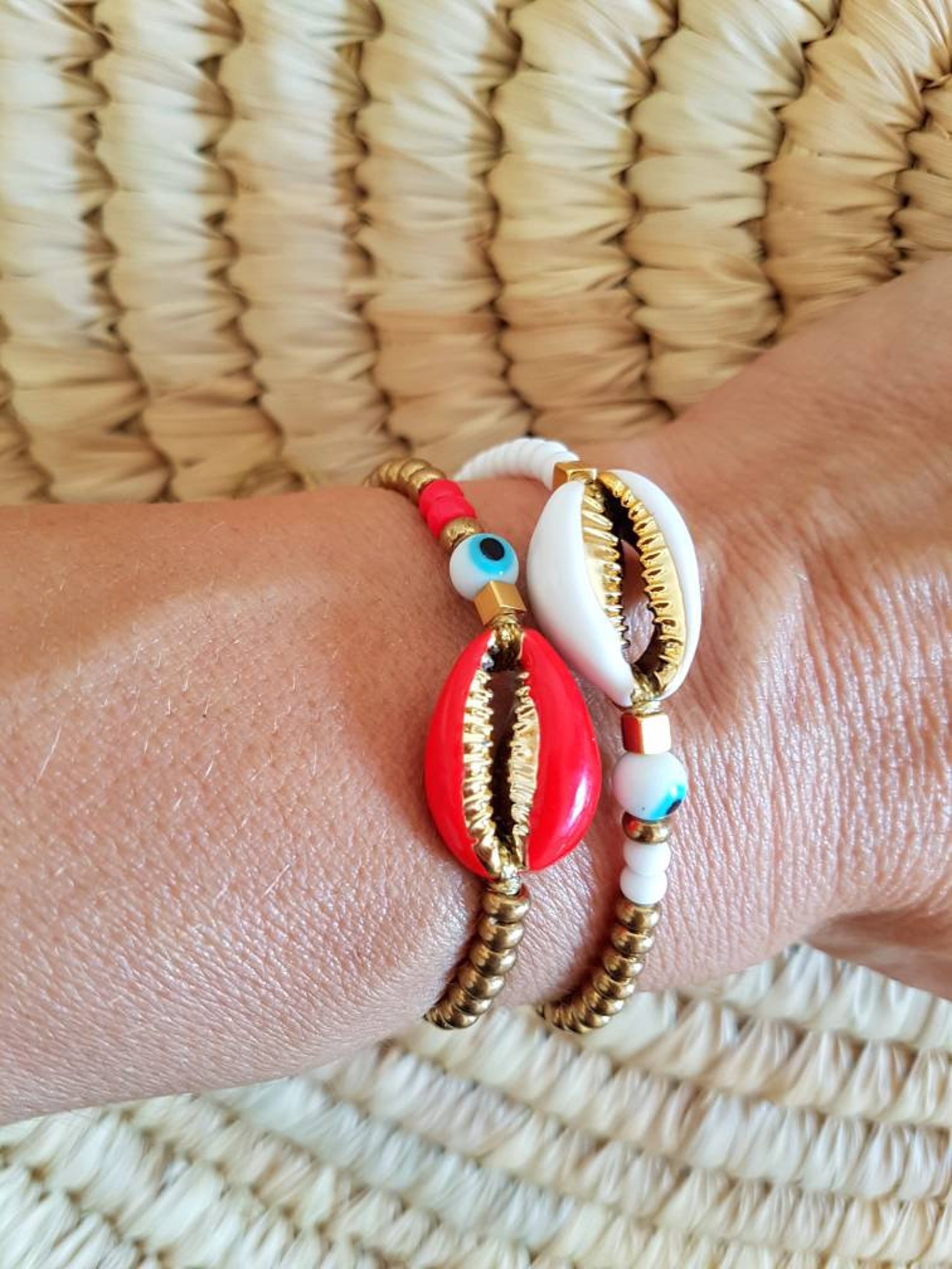 Cowrie Shell Bracelet Bohemian Evil Eye Bracelet Summer - Etsy