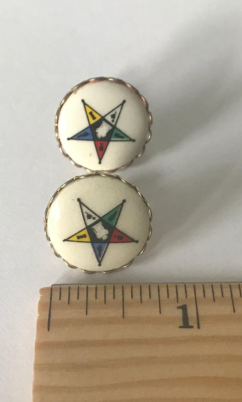 Vintage White Order of the Eastern Star Screw Back Earrings, Round ...