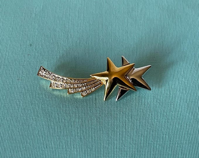 Vintage Shooting Stars Brooch, Rhinestone Stars Brooch, Moon and Stars ...