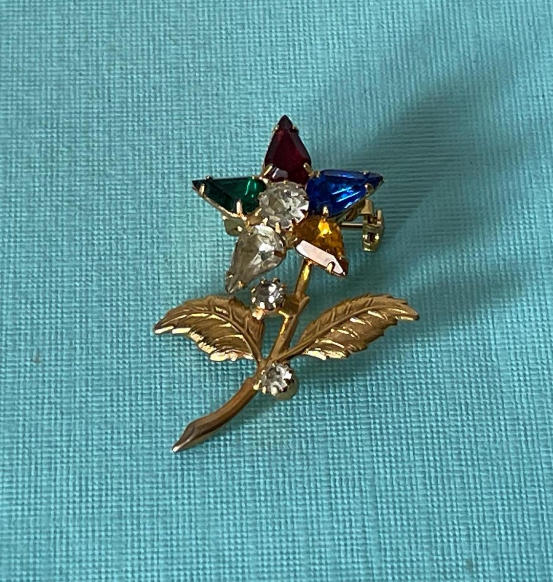 Vintage RARE Order of the Eastern Star Flower Pin, Rhinestone OES ...