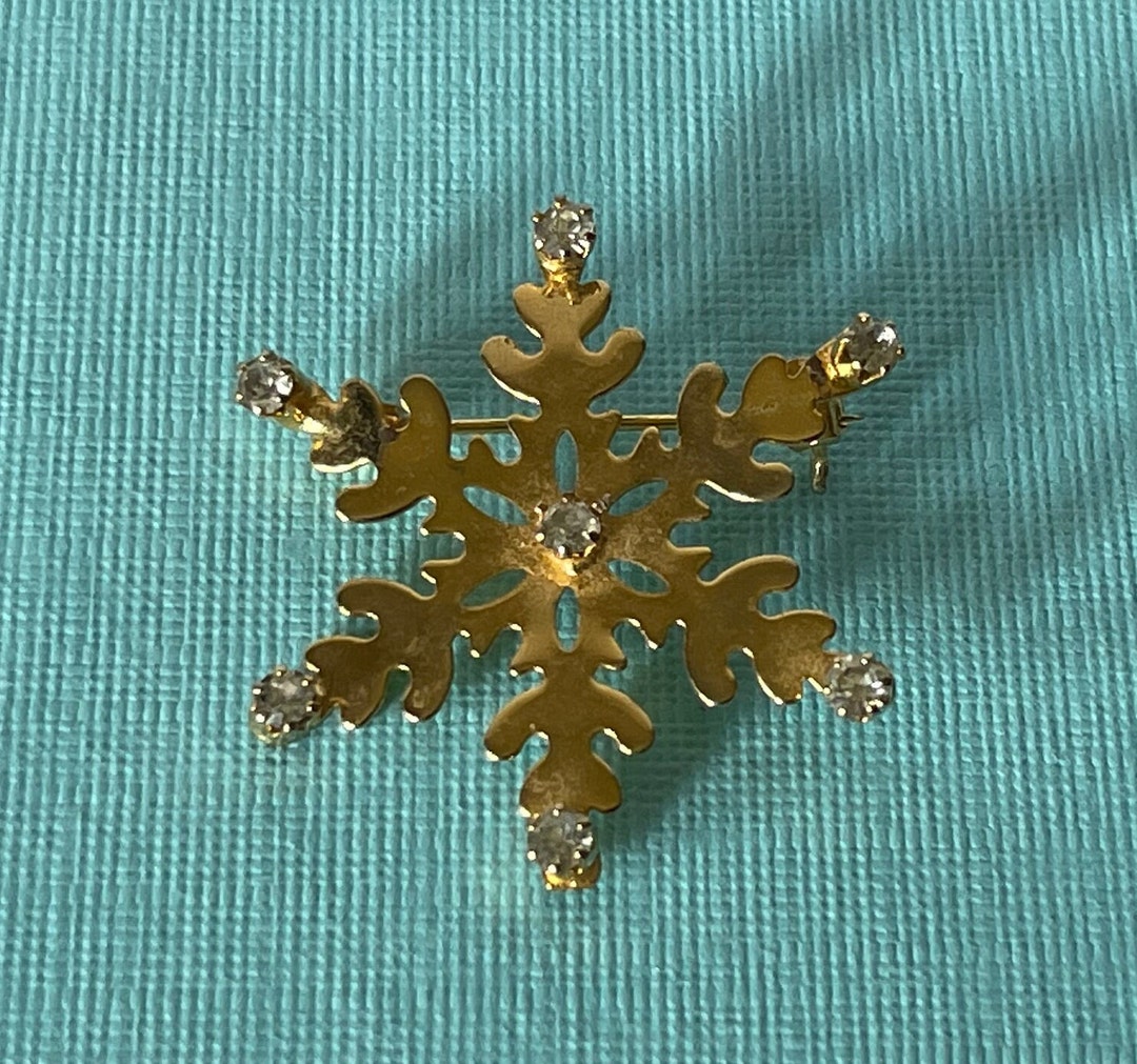 Vintage Snowflake Pin, Snowflake Brooch, Rhinestone Snow Flake Pin ...
