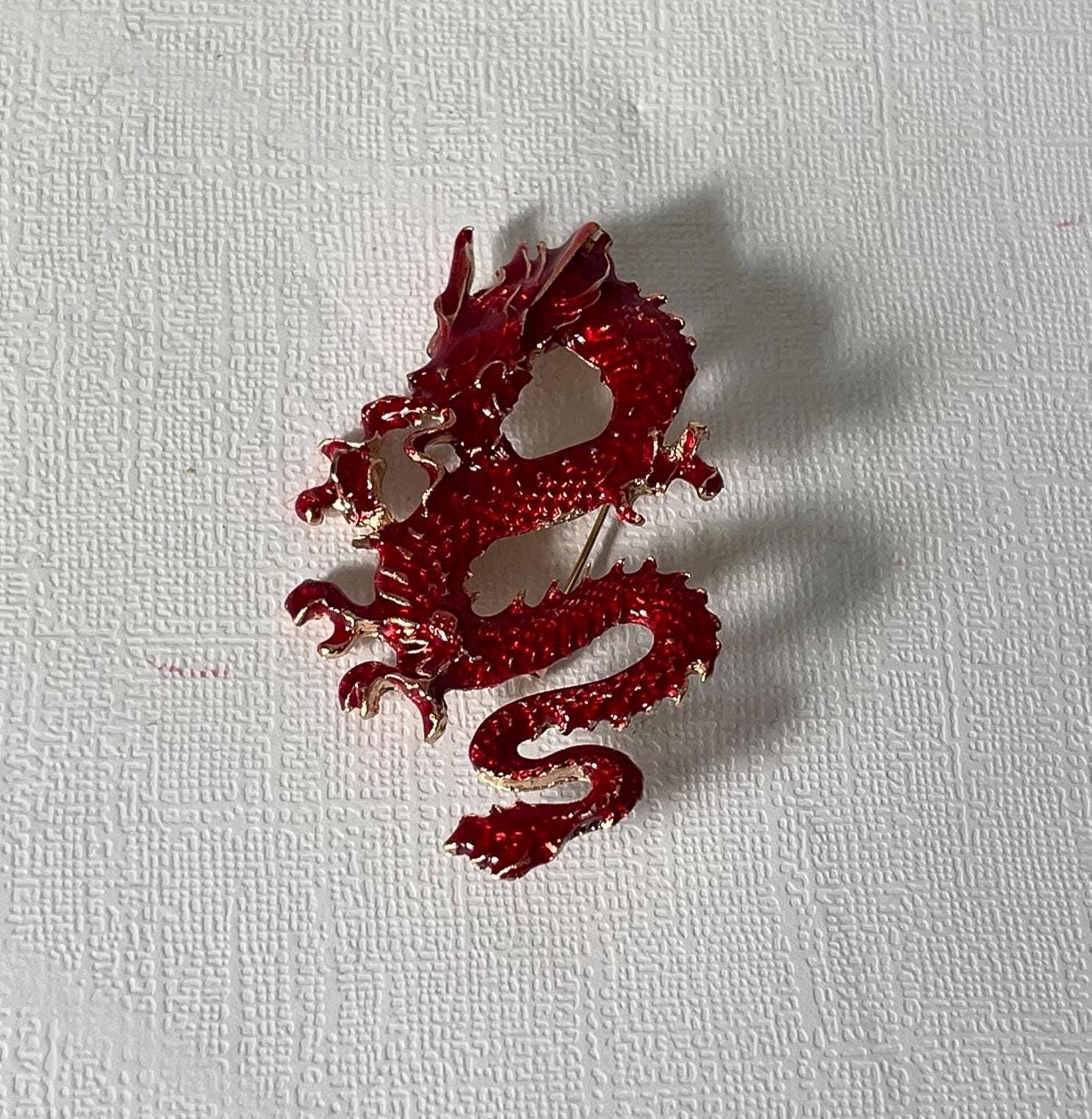 Red Rhinestone Dragon Brooch, Dragon Pin, Serpent Pin, Dragon Jewelry ...