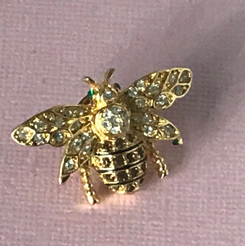 Vintage rhinestone bee pin bee lapel pin gold tone bee pin | Etsy