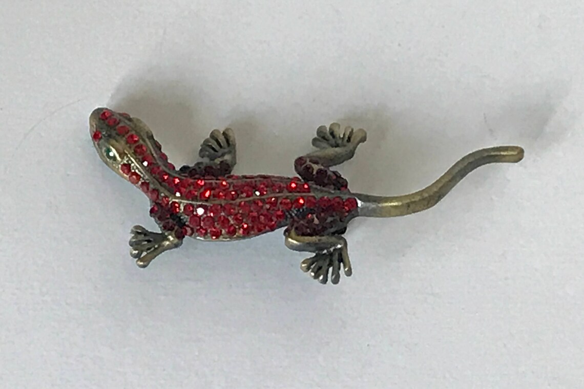 Vintage red rhinestone lizard pin lizard brooch gecko pin | Etsy