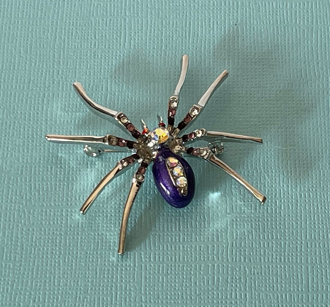 Rhinestone Spider Pin Purple Spider Pin Silver Spider Pin - Etsy
