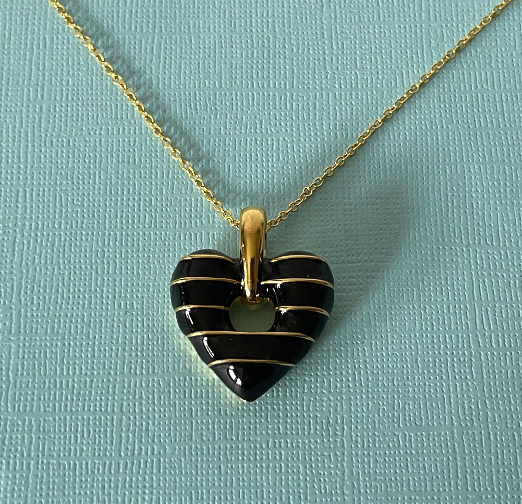 Vintage Heart Necklace Black Heart Necklace Gold Heart Necklace 20 Necklace Heart Jewelry Valentine s Necklace Black and Gold Heart