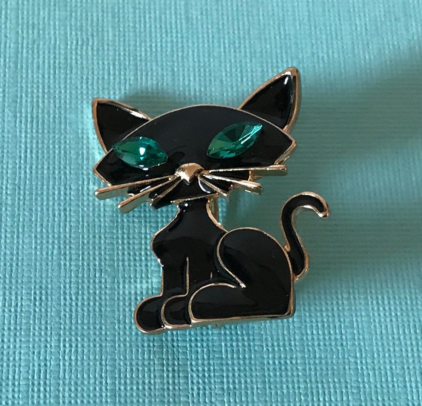 Black cat brooch rhinestone cat pin green eye cat pin cat | Etsy