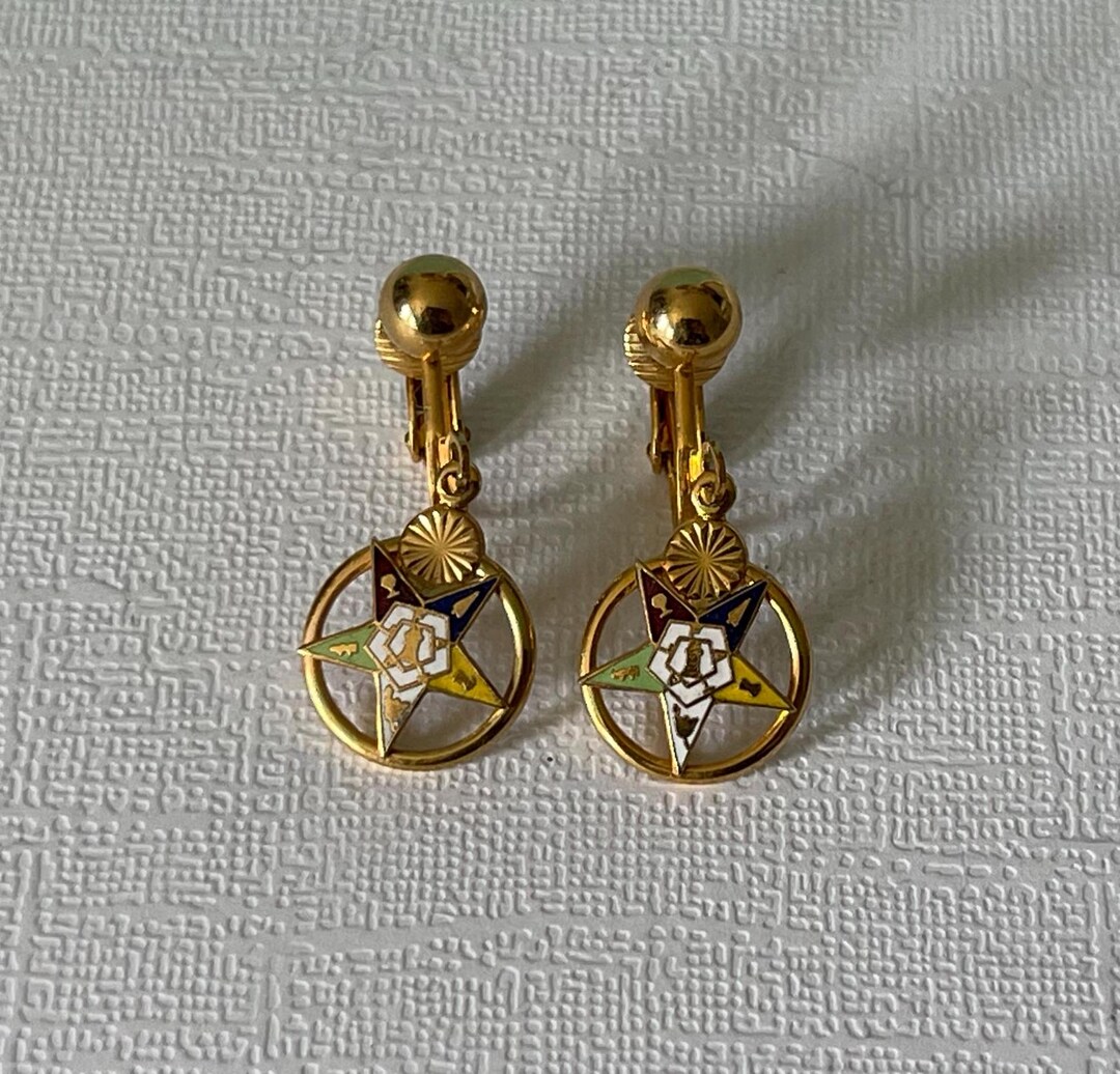 Vintage Order of the Eastern Star Earrings, Eastern Star Jewelry, Clip ...