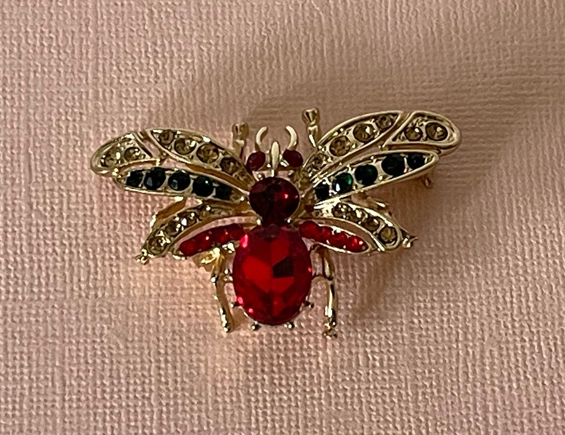Red Rhinestone Bee Pin Rhinestone Bumble Bee Pin Bee Brooch - Etsy
