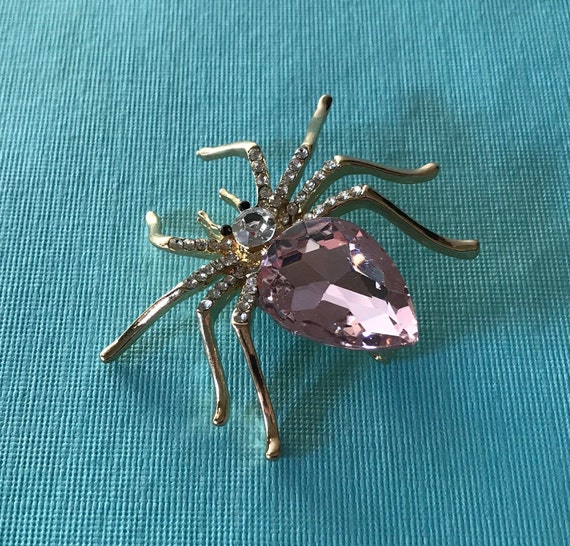 pink rhinestone spider pin - Gem