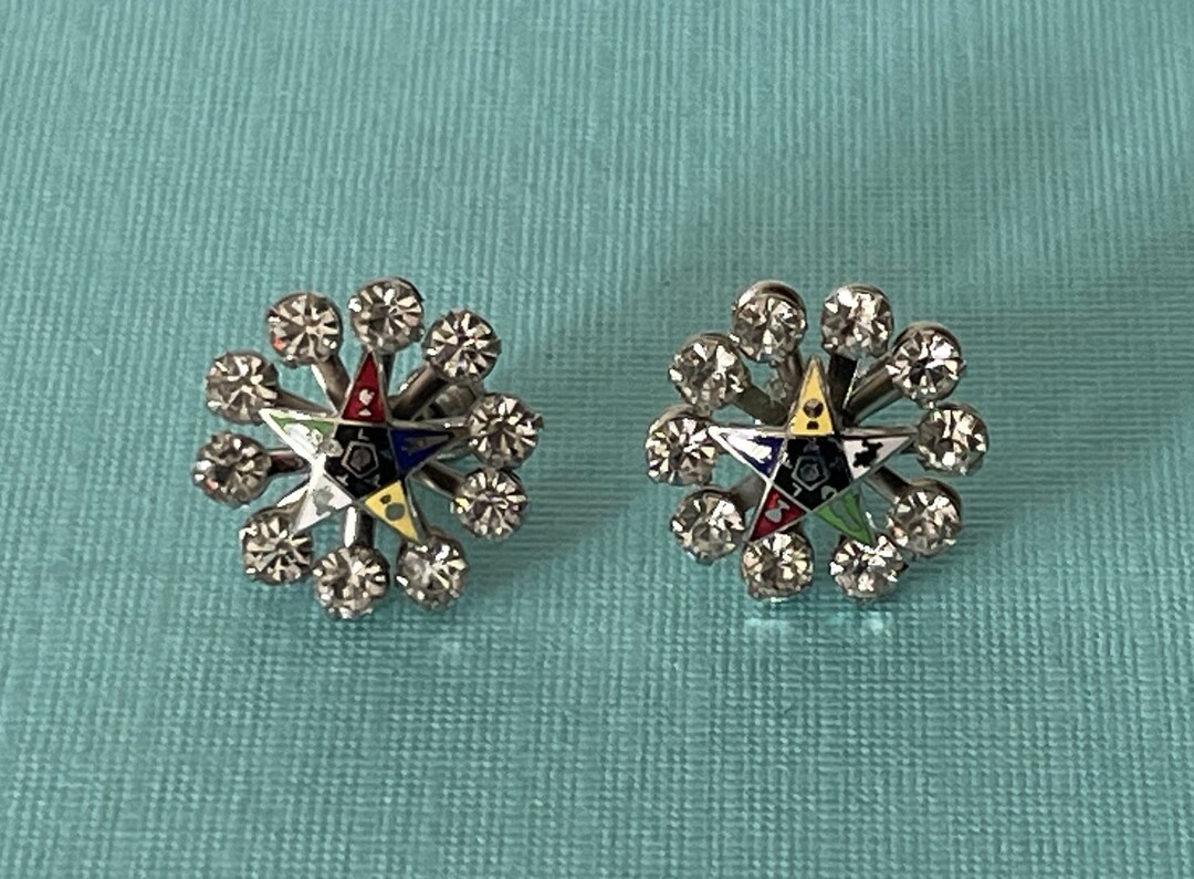 Vintage Order of the Eastern Star Earrings, Rhinestone Eastern Star ...