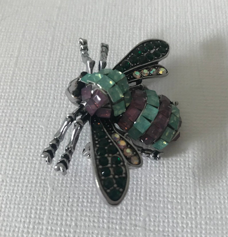 Rhinestone bee pin blue and purple bee pin bumble bee pin | Etsy