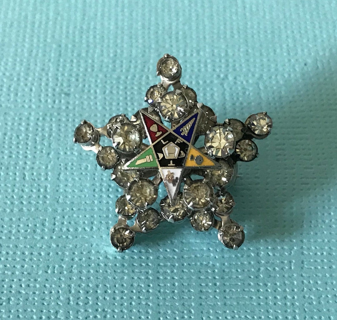 Vintage Rhinestone Order of the Eastern Star Brooch, OES Star Pin ...