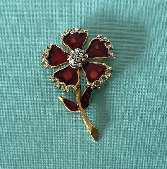 Flower brooch vintage red - Gem
