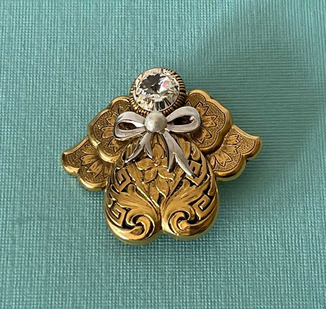 Vintage Silver and Gold Rhinestone Angel Pin Pendant Brooch, Angel ...