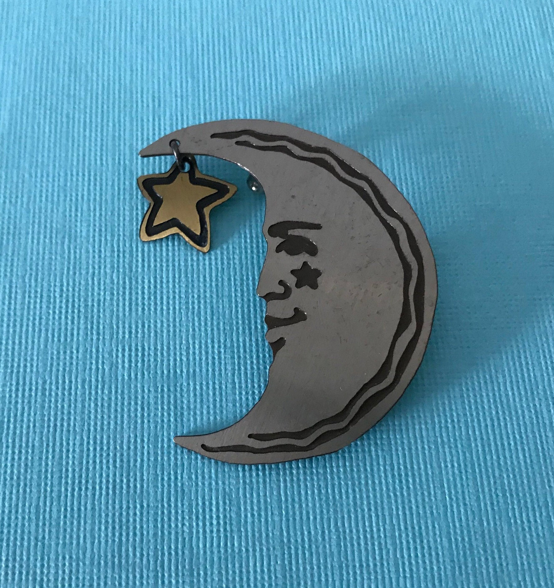 Vintage crescent moon pin man in the moon pin moon with | Etsy