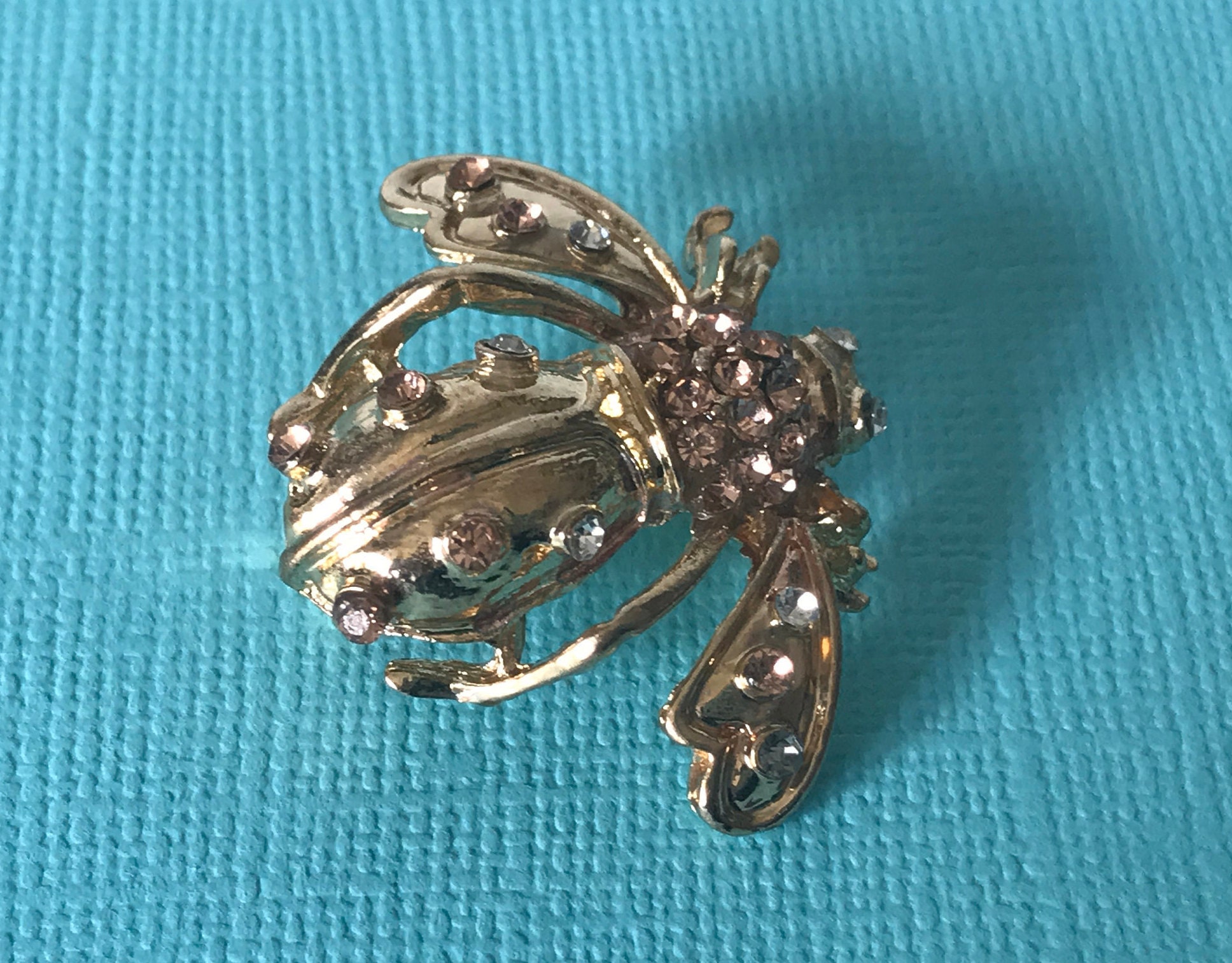 Vintage pink rhinestone bee pin pink and gold bee pin insect | Etsy