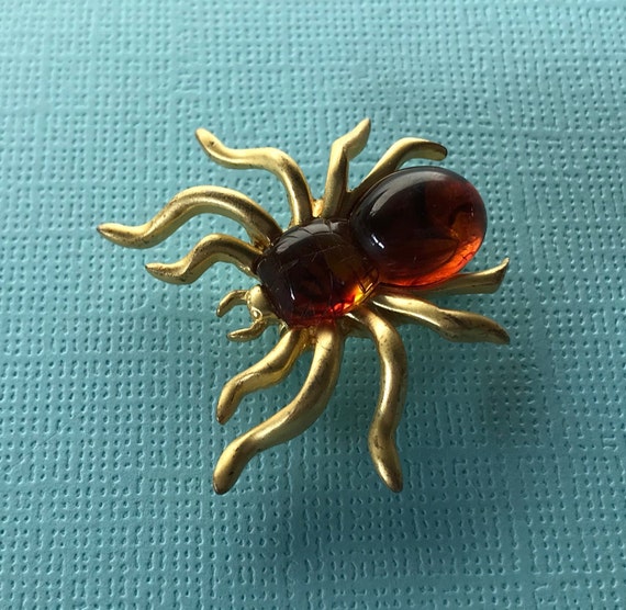 Vintage spider pin, gold spider pin, spider jewelry, … - Gem