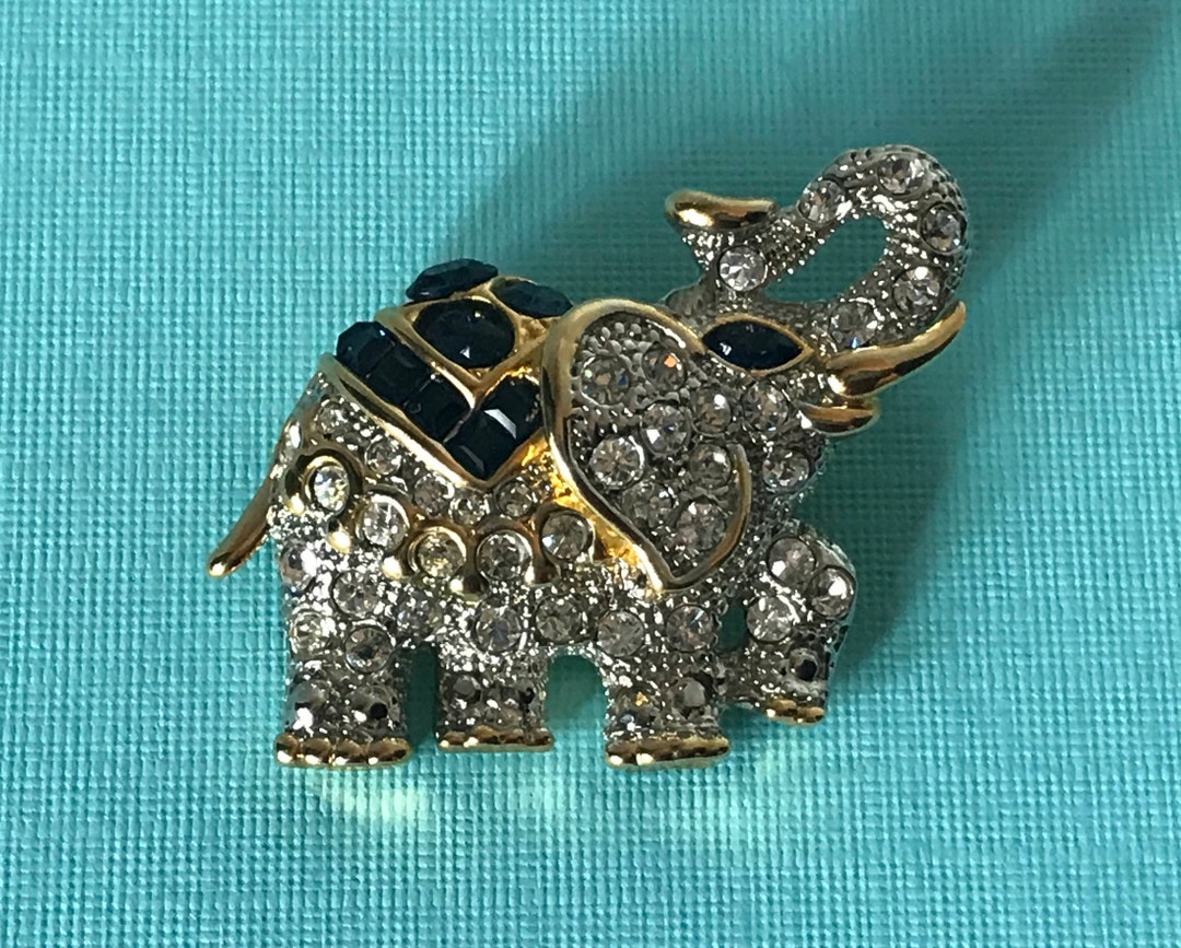 Vintage Rhinestone Elephant Brooch, Rhinestone Elephant Pin, Lucky ...
