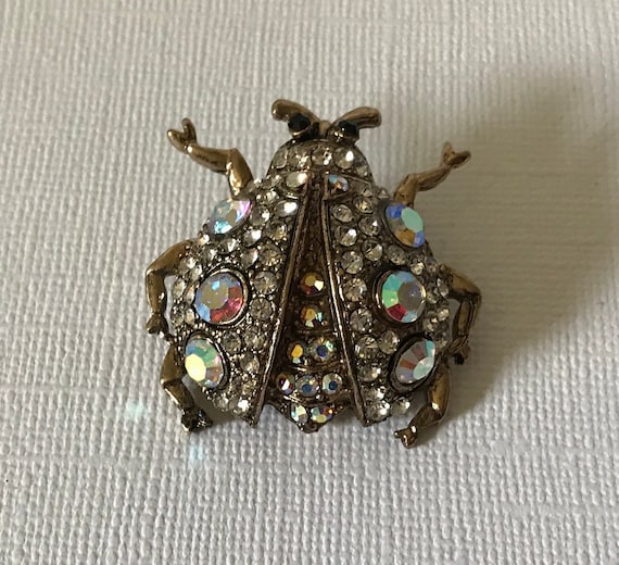 Rhinestone ladybug pin, aurora borealis rhinestone la… - Gem