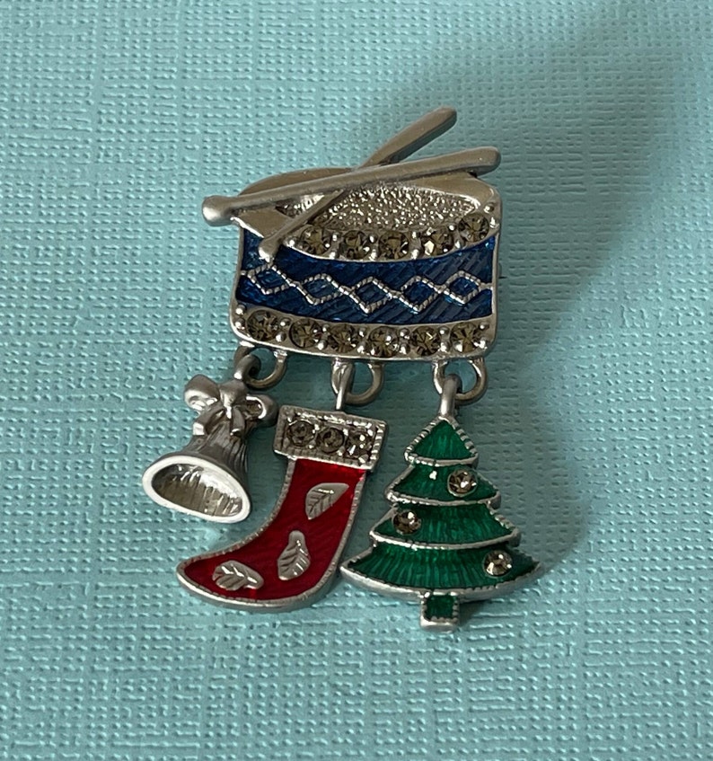 Vintage Christmas Pin, Drummer Boy Pin, Christmas Dangle Pin, Holiday ...
