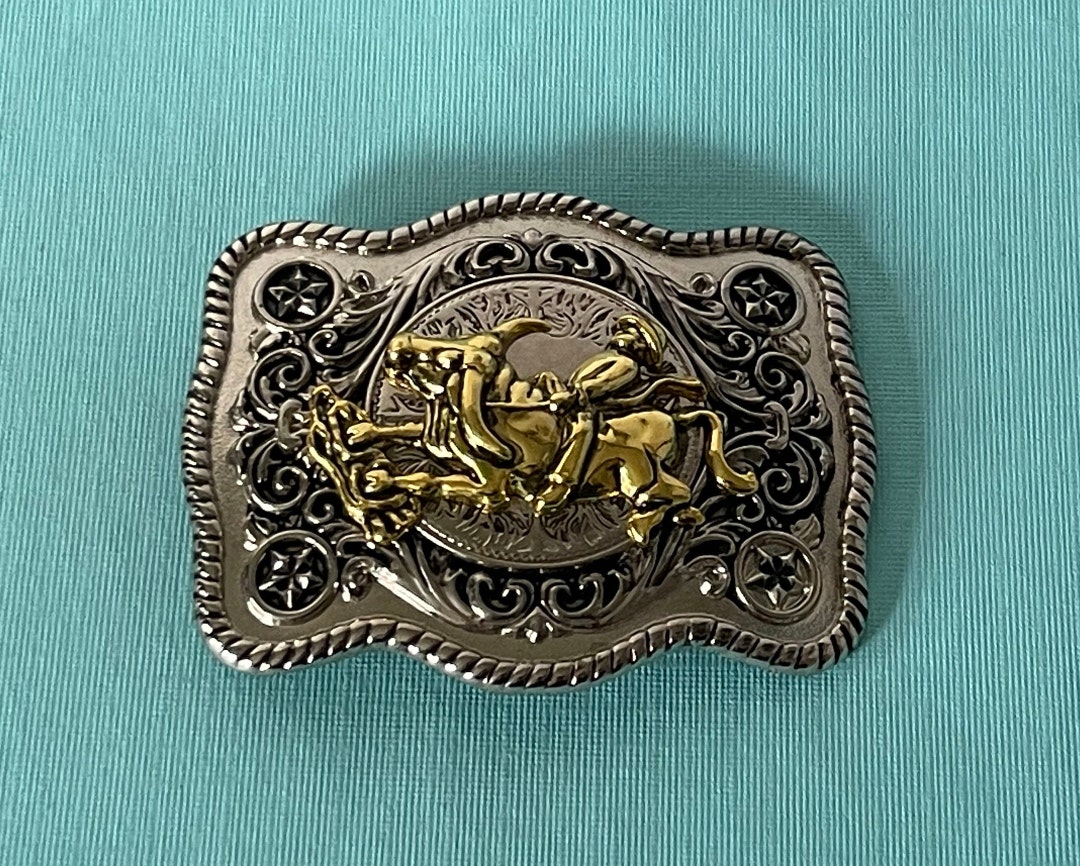 Vintage NEW Bull Riding Belt Buckle, Silver Bull Riding Belt Buckle ...