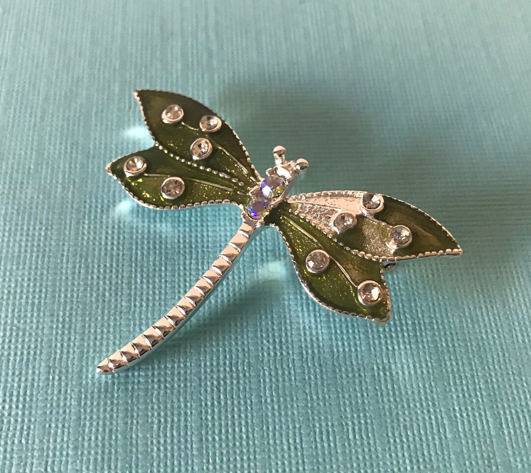 Rhinestone Dragonfly Pin, Insect Jewelry, Greeen Dragon Fly Pin ...