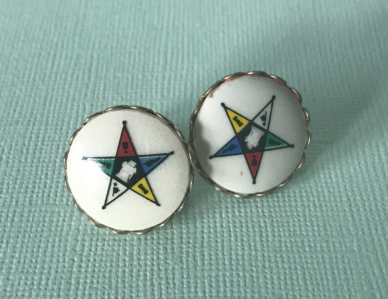Vintage White Order of the Eastern Star Screw Back Earrings, Round ...
