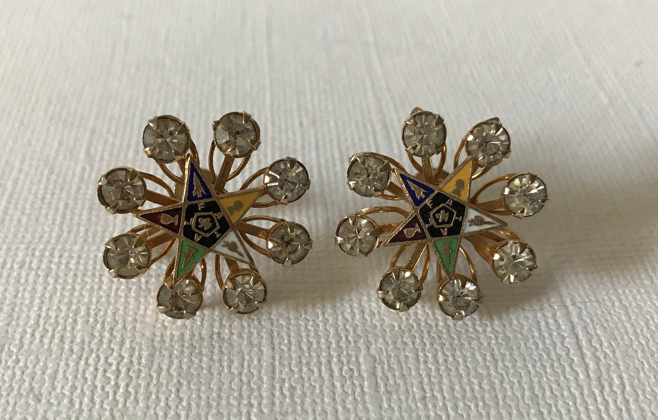 Vintage Order of the Eastern Star Earrings Rhinestone Eastern - Etsy