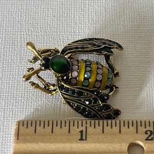 Green Rhinestone and Yellow Bumble Bee Brooch, Yellow Jacket Pin, Wasp ...