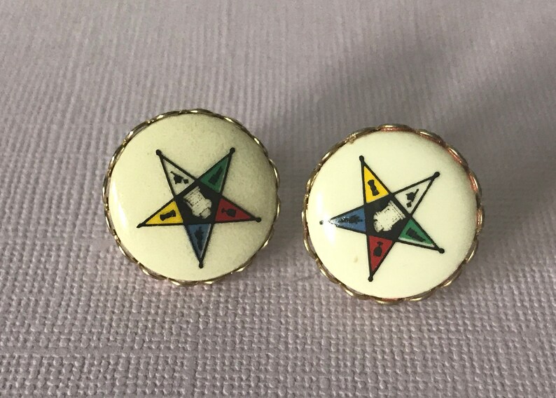 Vintage White Order of the Eastern Star Screw Back Earrings, Round ...