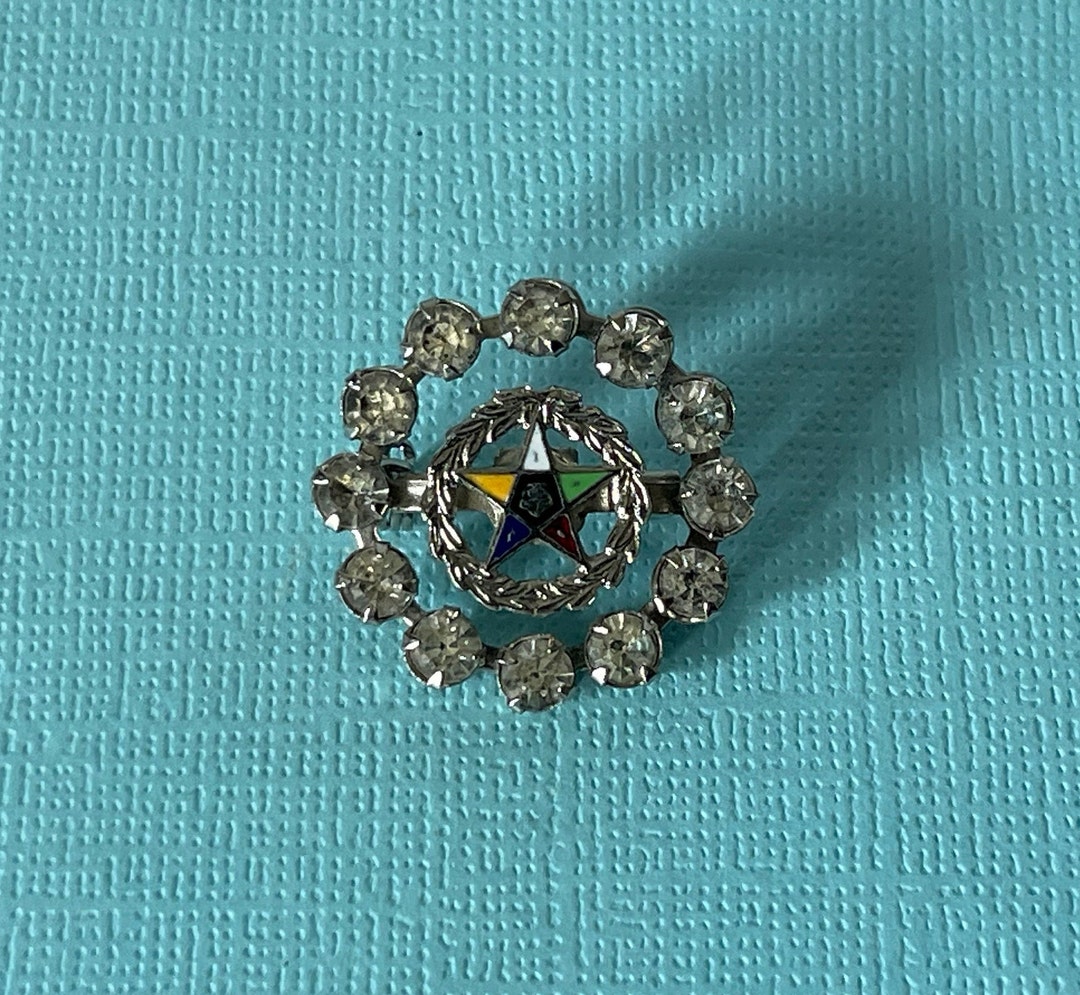 Vintage Order of the Eastern Star Brooch, Rhinestone Eastern Star Pin ...