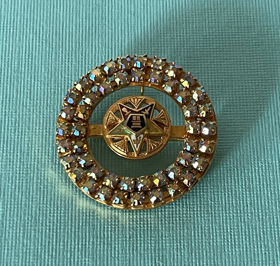 Vintage Aurora Borealis Rhinestone Eastern Star Brooch, Eastern Star ...