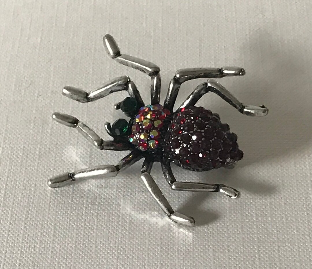 Red Rhinestone Spider Pin, Aurora Borealis Rhinestone Spider Pin ...