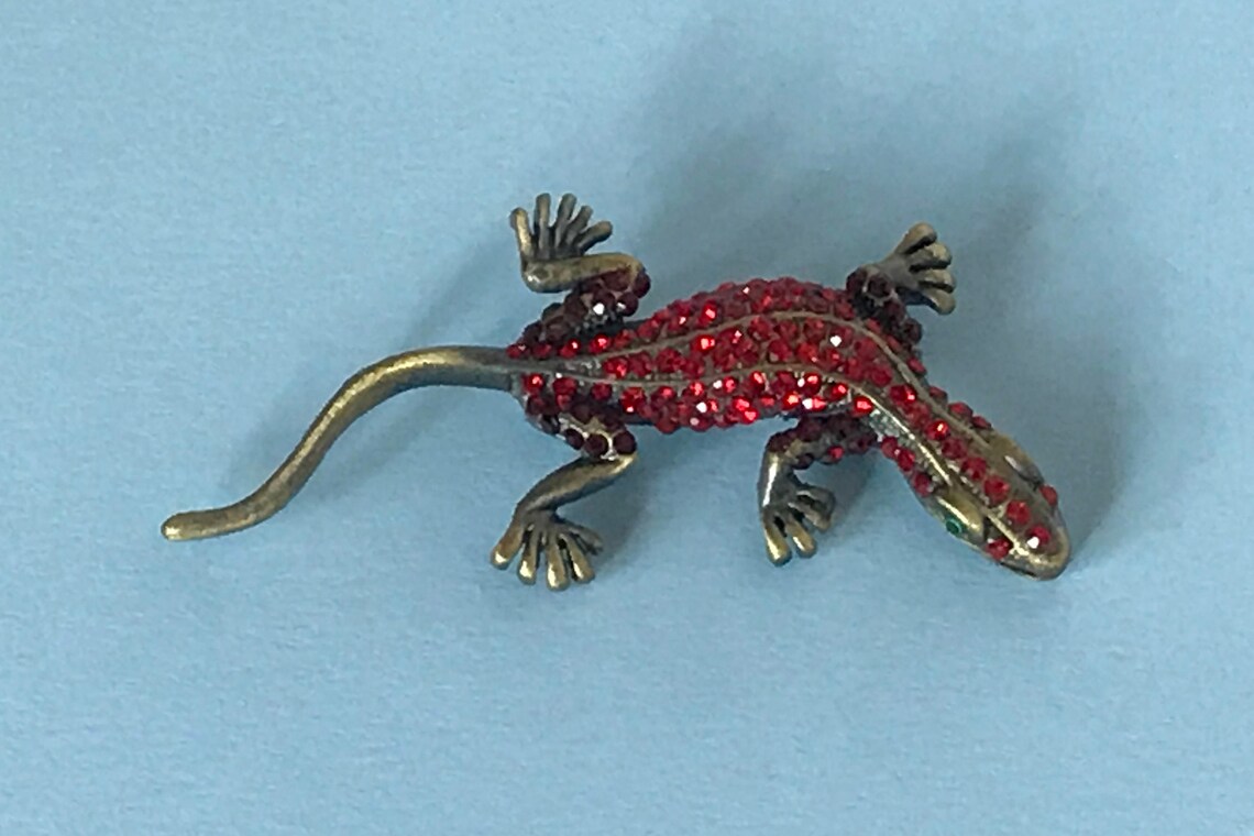 Vintage red rhinestone lizard pin lizard brooch gecko pin | Etsy