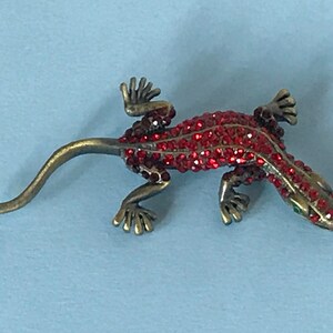 Vintage red rhinestone lizard pin lizard brooch gecko pin | Etsy