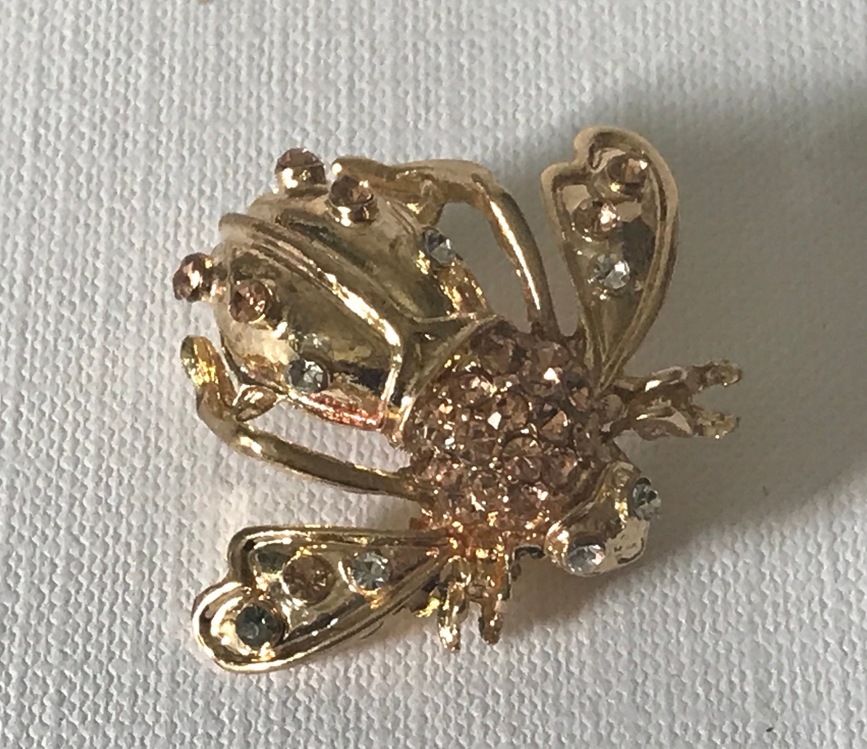 Vintage pink rhinestone bee pin pink and gold bee pin insect | Etsy