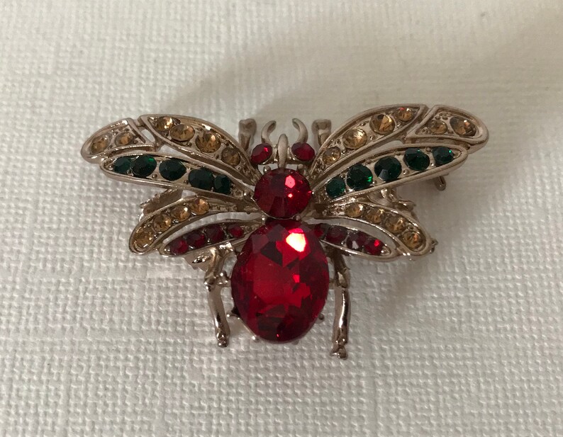 Red rhinestone bee pin rhinestone bumble bee pin bee brooch | Etsy